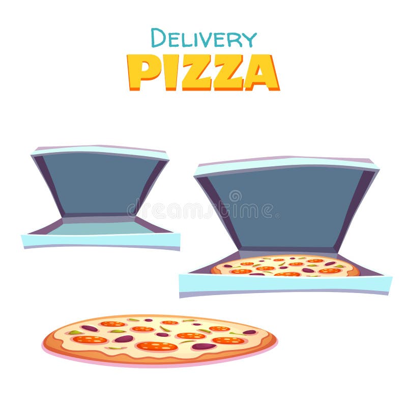 Vector Illustration Der Heißen Pizza Im Kasten Mit Text Vektor ...