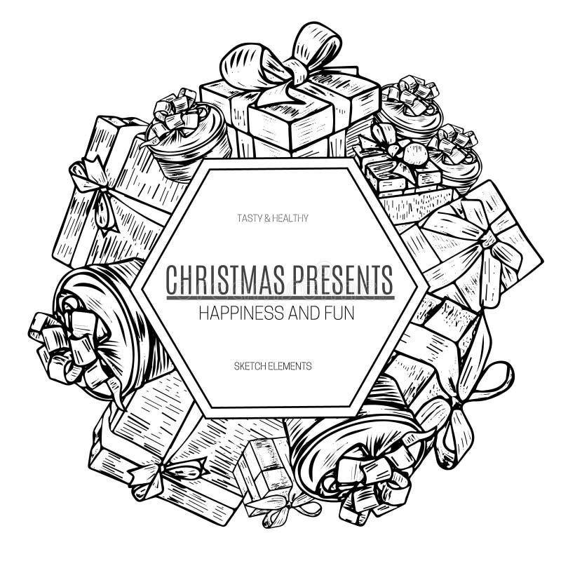 Vector Illustration Design Gift Boxes with Bows and Ribbons.Hand Drawn ...