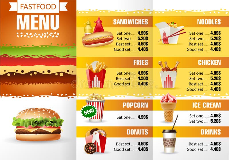 Retro Fast Food Menu stock vector. Illustration of card - 36074264