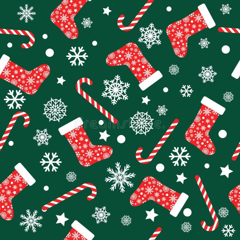 Seamless Vector Pattern with Red and White Christmas Stocking Socks ...