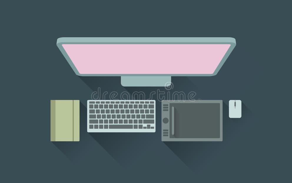 Vector Illustration of Designer Working Desk Stock Vector ...