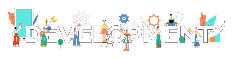 Vector Illustration of Development Text Design with People Planning and ...