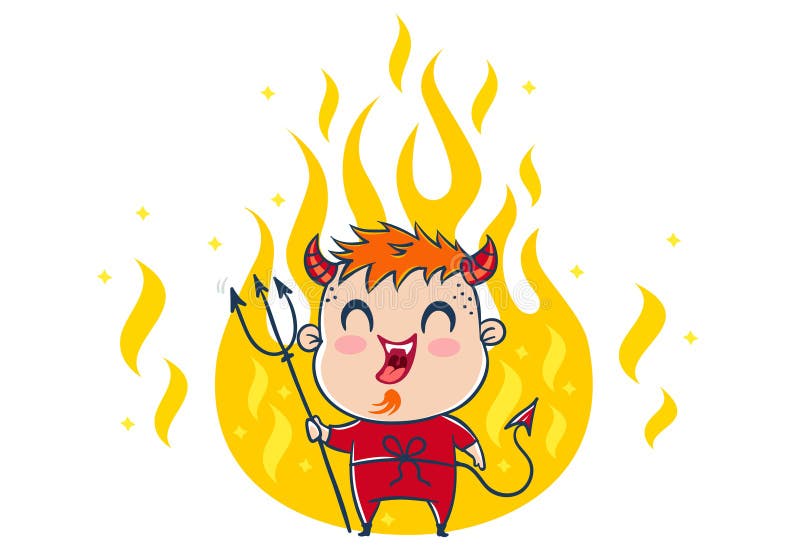 Devil in the Fire in Kawaii Style Stock Vector - Illustration of anime ...