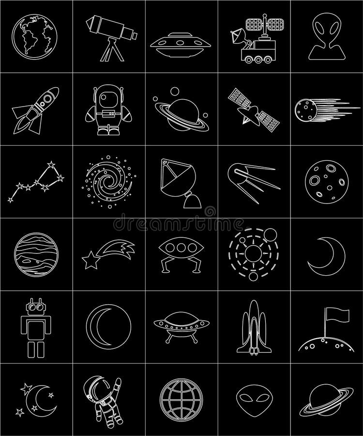 Space cosmic vector icons stock illustration. Illustration of solar ...