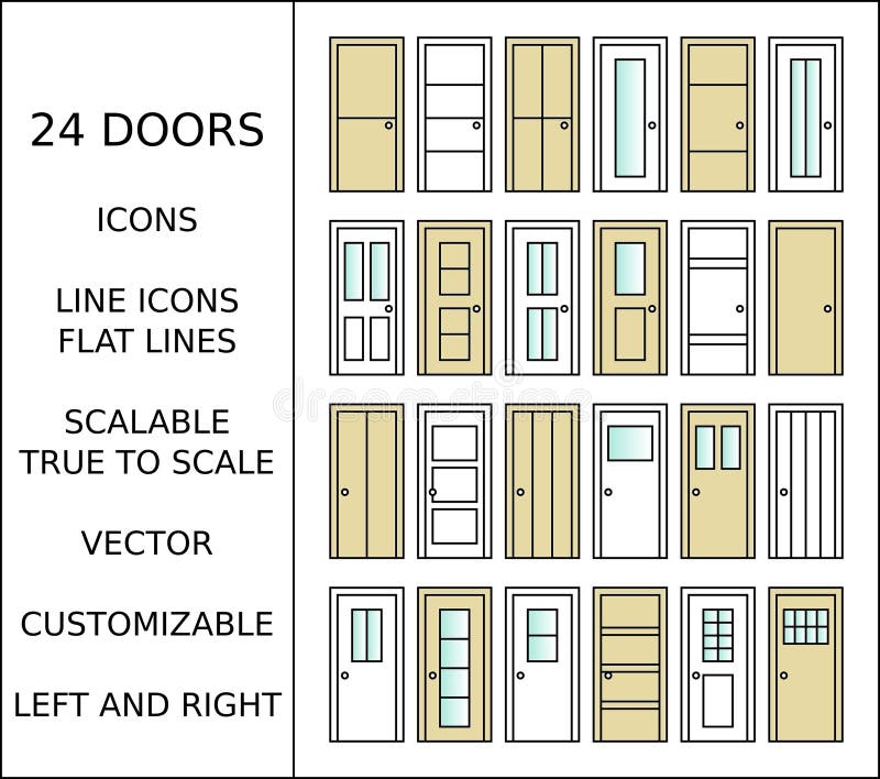 Vector Illustration of Different Types of Doors in Flat Style. Stock ...
