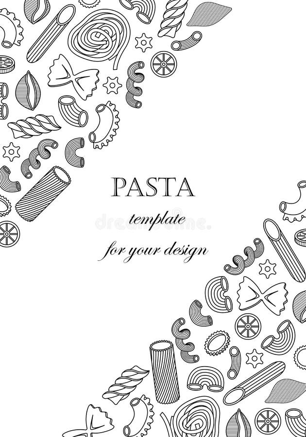 The Vector Illustration with Different Types of Italian Pasta. Line Art ...