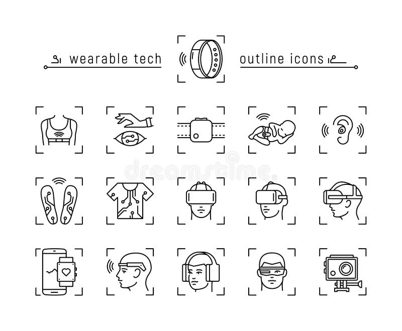 Set of Wearable Technology Icons Stock Vector - Illustration of modern ...