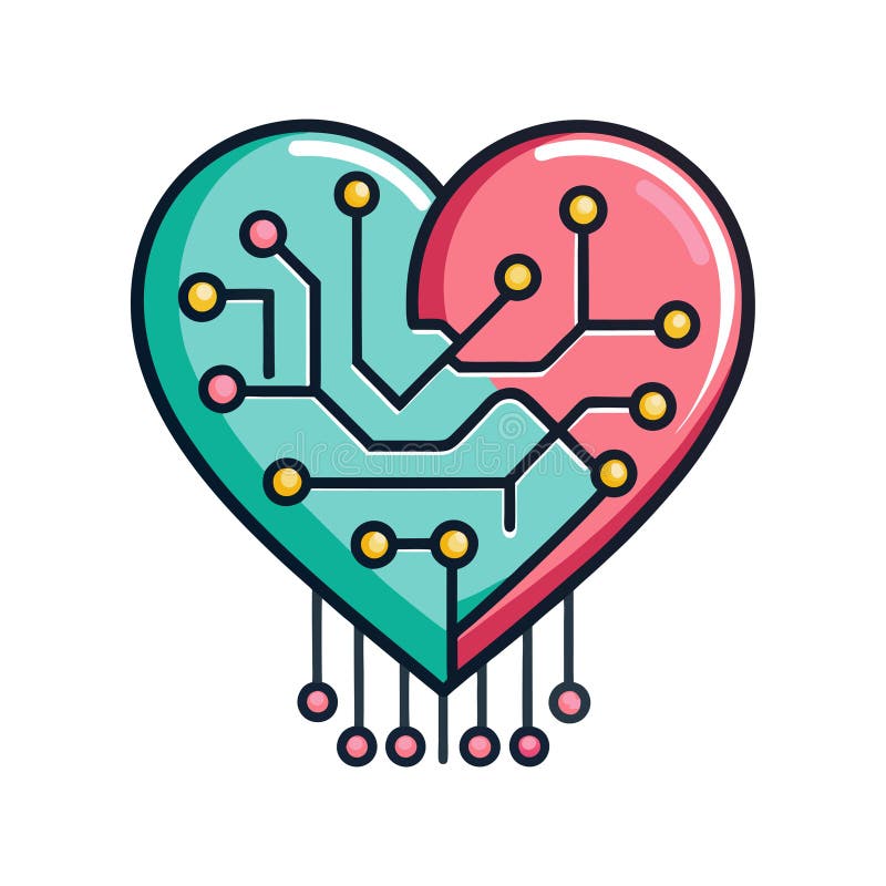 Technological Heart: Conceptual Illustration of Love, Technology, and ...