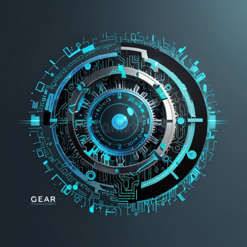 Digital Telecom Technology Concept, Gear Wheel, Hexagons, Circuit Board ...