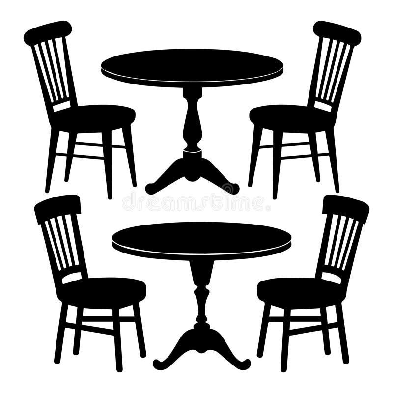 Vector Illustration of a Dining Table Set with Chairs. Stock Vector ...