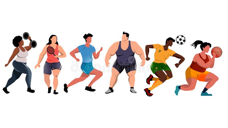 Vector Illustration of Diverse Body Types Engaging in Exercise Stock ...