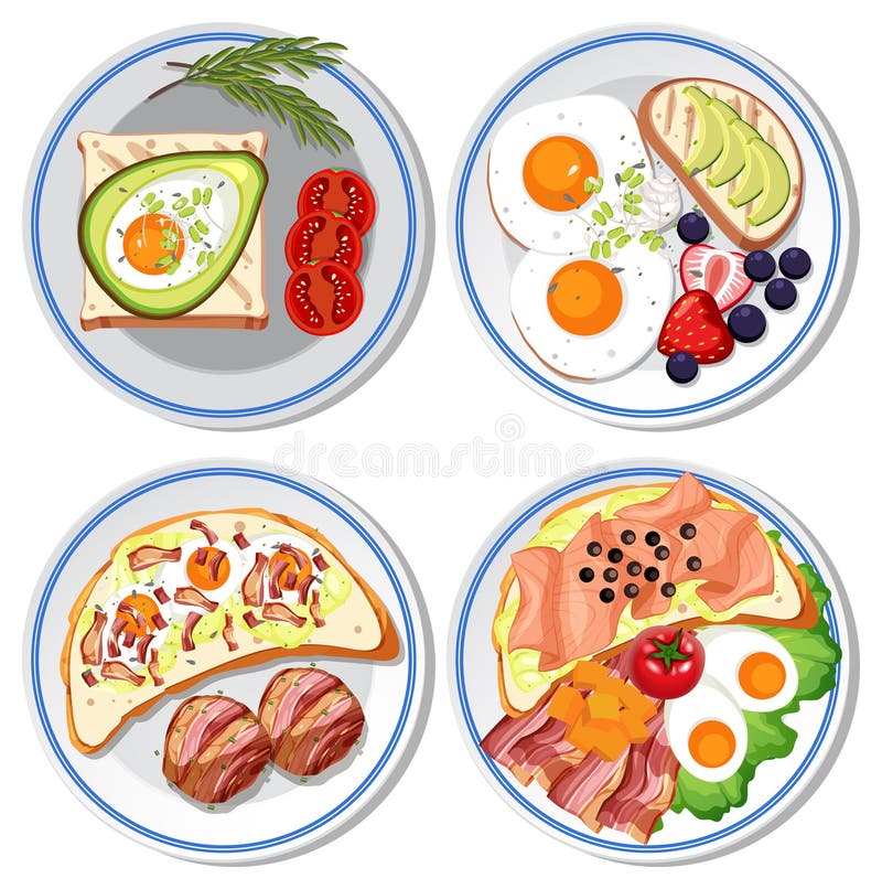 Vector Illustration of Diverse Breakfast Plates Stock Vector ...