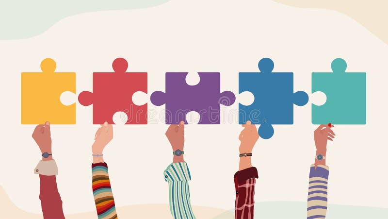 Different Hands Holding Puzzle Pieces As Symbol of Unity Teamwork ...