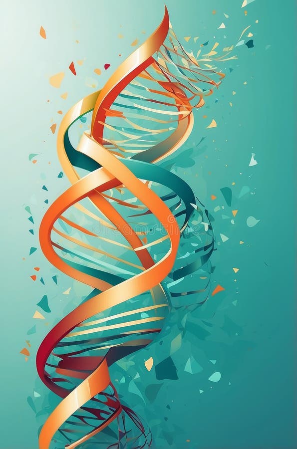 Minimalist Vector Illustration of DNA Double Helix with Blue-Green ...