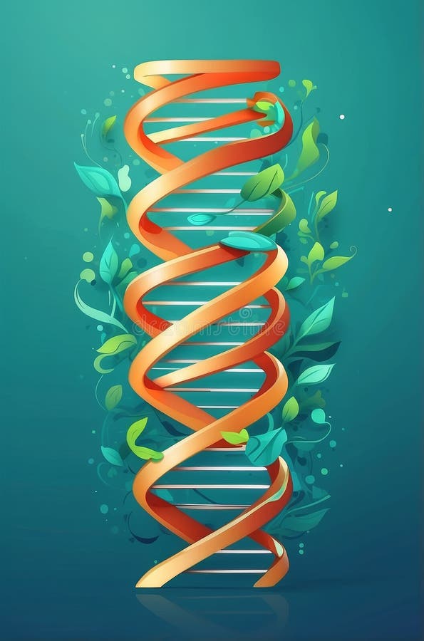 Minimalist Vector Illustration of DNA Double Helix with Blue-Green ...
