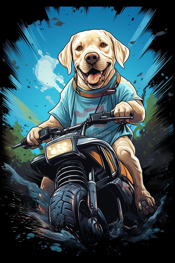 Dog riding a motorcycle stock illustration. Illustration of comics ...