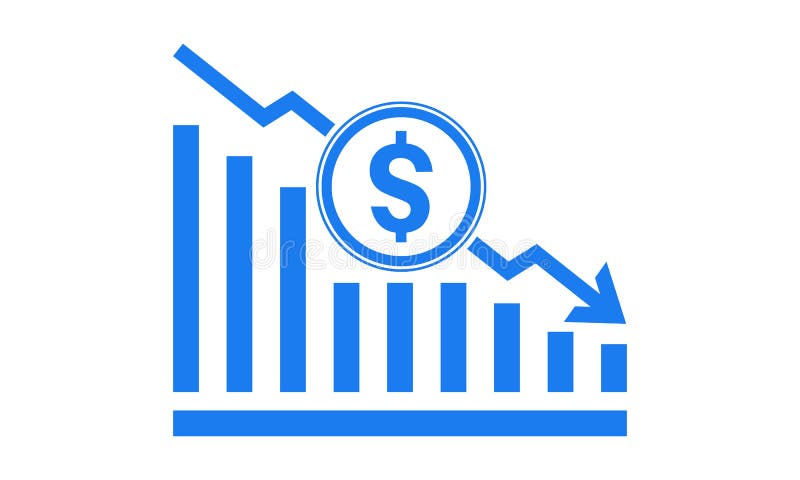 Vector Illustration of Dollar Rate Decrease Icon. Money Symbol with Stretching Arrow Down Stock ...
