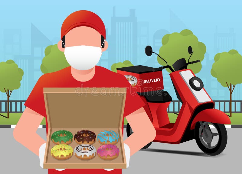Vector Illustration of Donuts Delivery Service Stock Vector ...