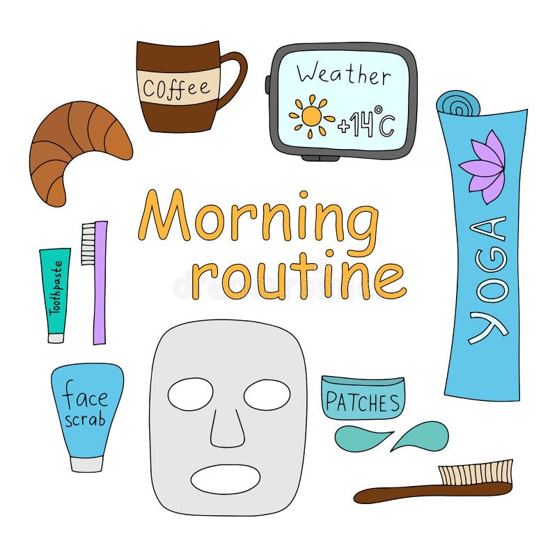 Set of Doodle Kid with daily Routine Stock Vector - Illustration of ...