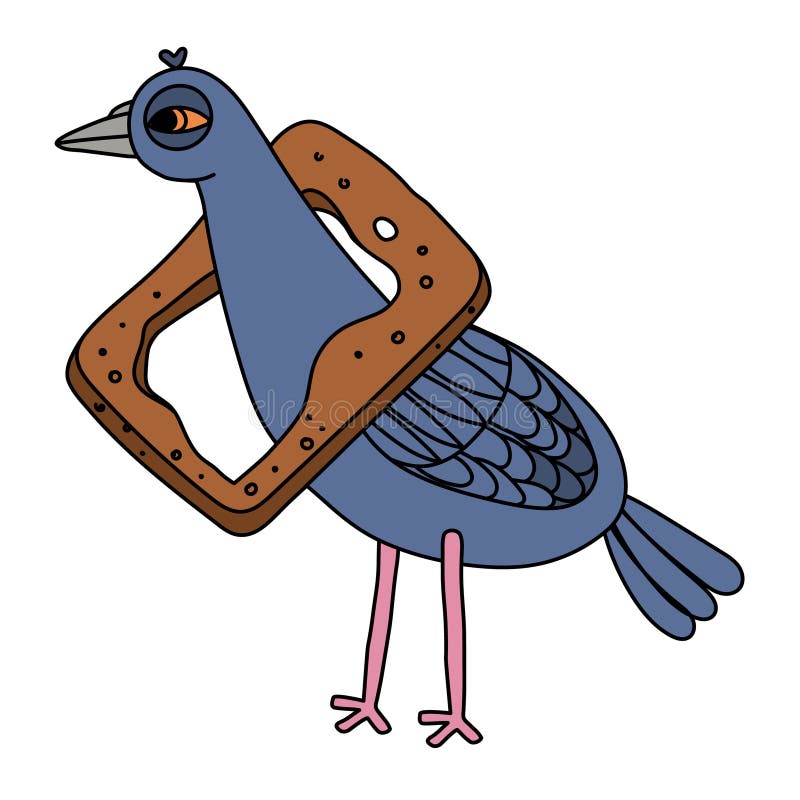 Vector Illustration of a Dove with Bread Around Its Neck in Cartoon ...
