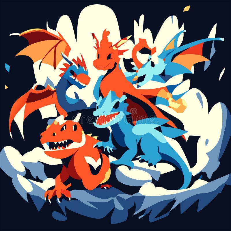 Vector Illustration of a Dragon Attack. Cartoon Dragon Attack. Dragon ...