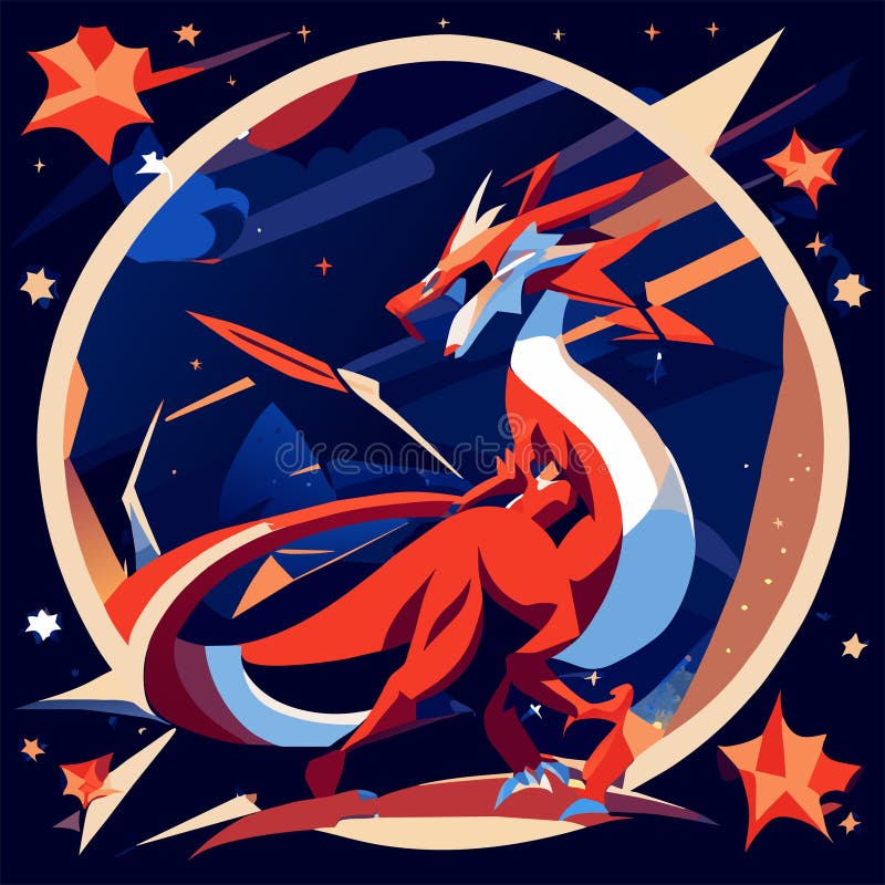 Dragon in the Starry Sky. Vector Illustration in Cartoon Style Stock ...