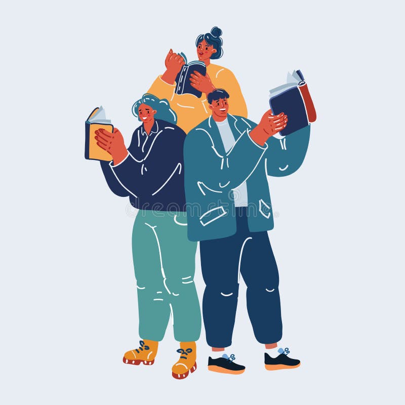 Vector Illustration of the Drawing Character of People Reading a Book ...