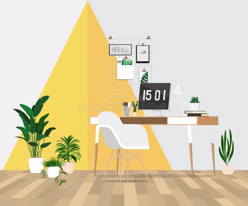 Working Corner in the Room Painted Yellow Stock Vector - Illustration ...