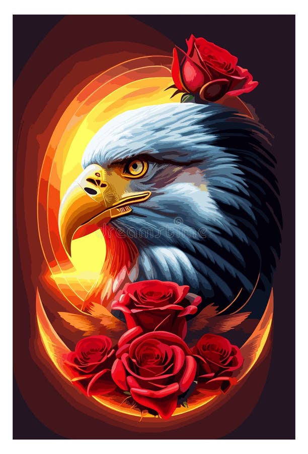 Vector Illustration of Eagle with Flower Roses Stock Vector ...