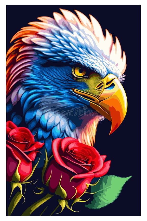 Vector Illustration of Eagle with Flower Roses Stock Vector ...
