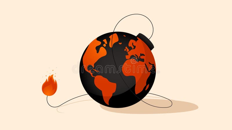 Vector Illustration of the Earth Globe in a Shape of a Bomb with a Lit ...