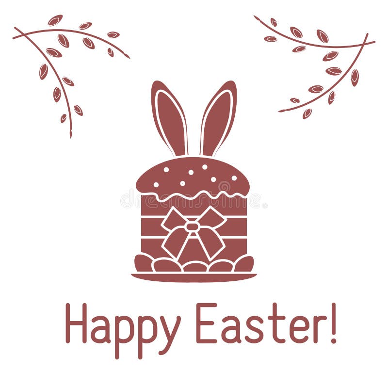 Easter Cake, Bunny Ears, Willow Branches. Linear Stock Vector - Illustration of event, greeting ...