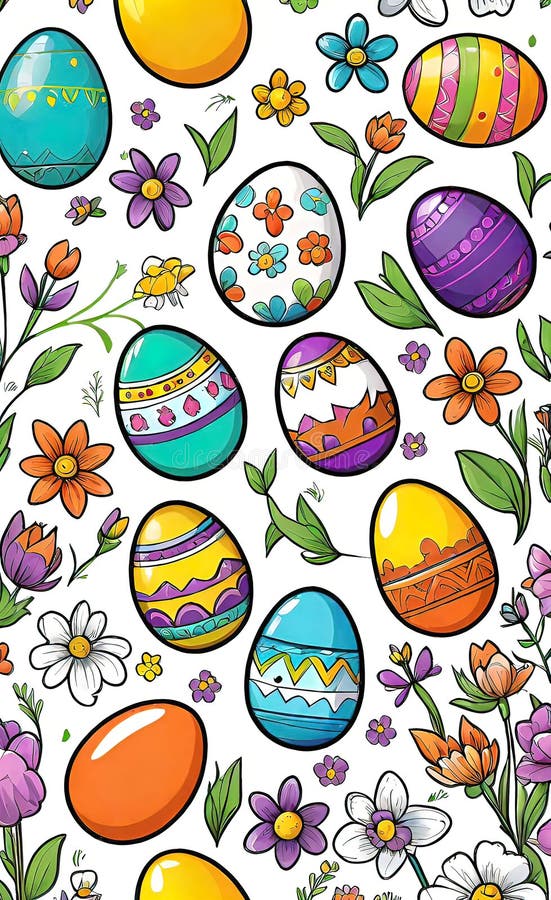 Vector Illustration of Easter Decorations, Colorfully Painted Easter ...