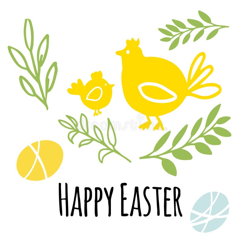 Vector Illustration Easter Symbols Easter Egg, Easter Chicken. Happy ...