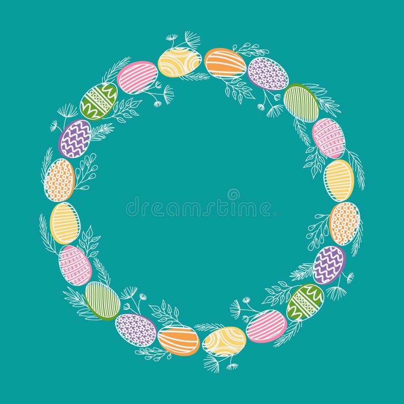 Vector Illustration of Easter Wreath Template Decorated with Eggs and ...
