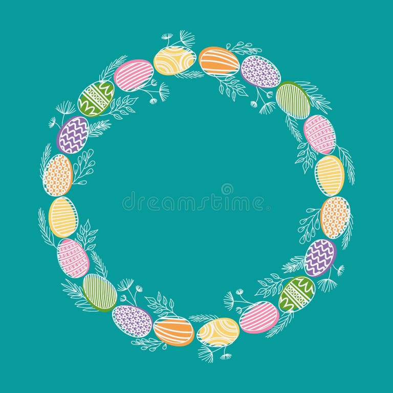 Vector Illustration of Easter Wreath Template Decorated with Eggs and ...