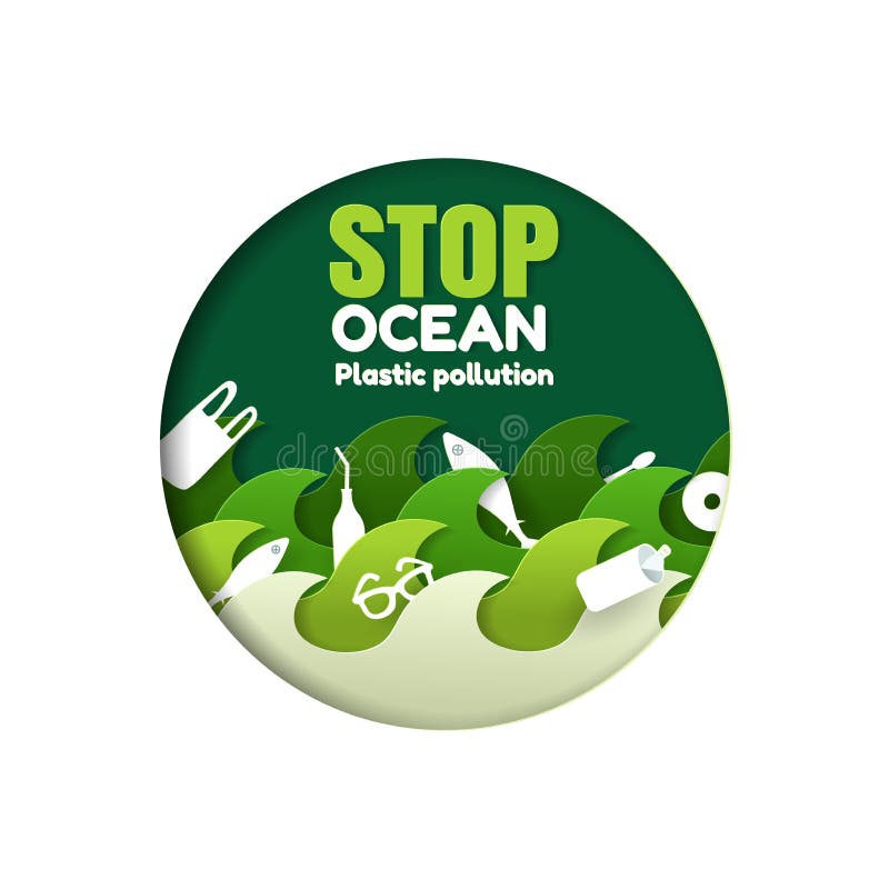 Vector Illustration of Ecological Concept. Stop Ocean Plastic Pollution ...