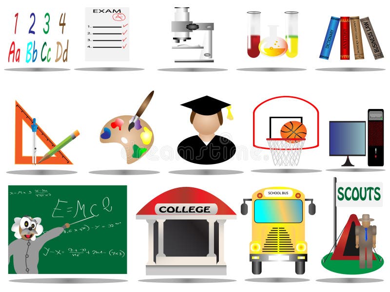 Vector Illustration Education Icon Set Stock Vector - Illustration of ...