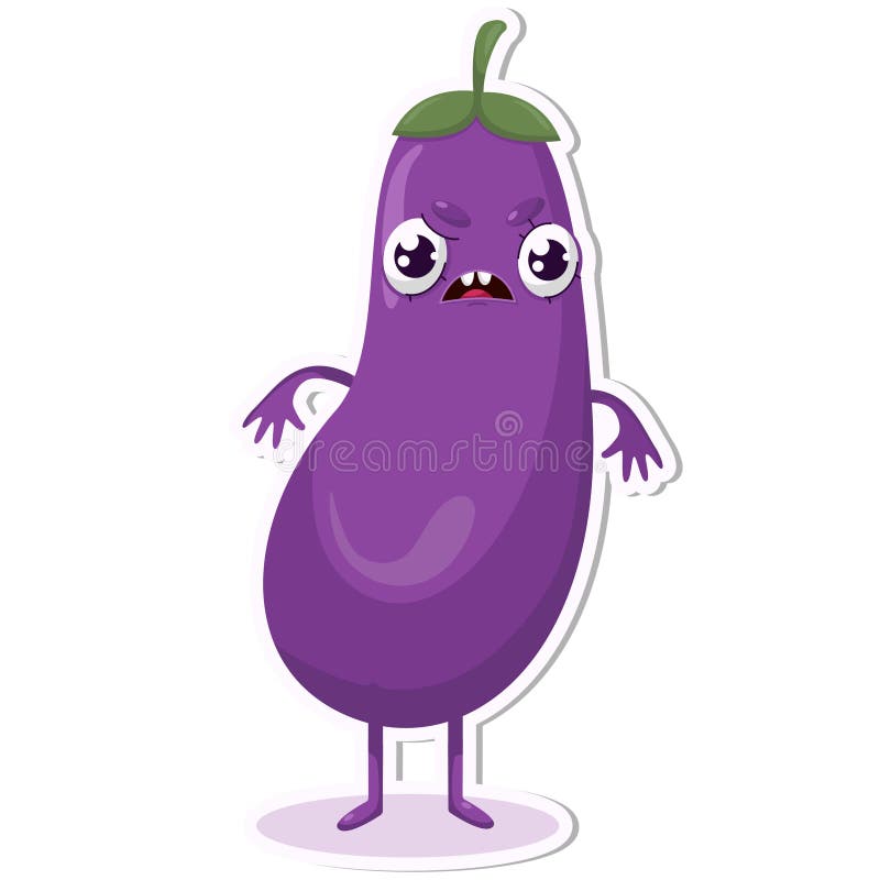 Vector Illustration Of Eggplant Character Stickers With Cute Expression