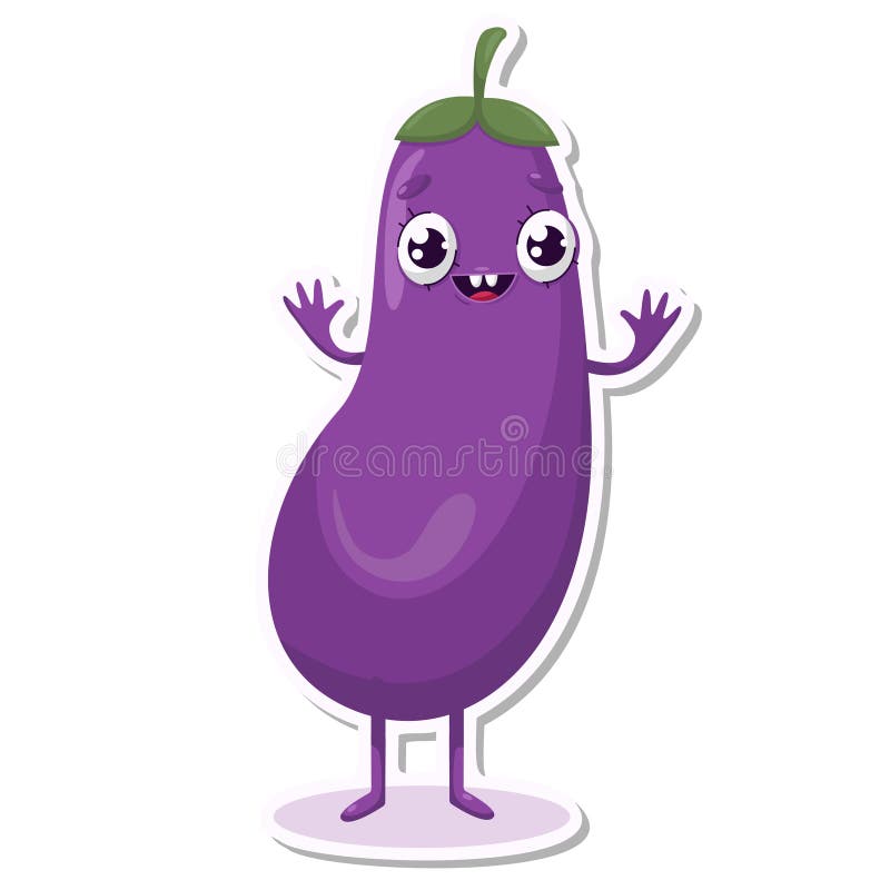 Vector Illustration Of Eggplant Character Stickers With Cute Expression