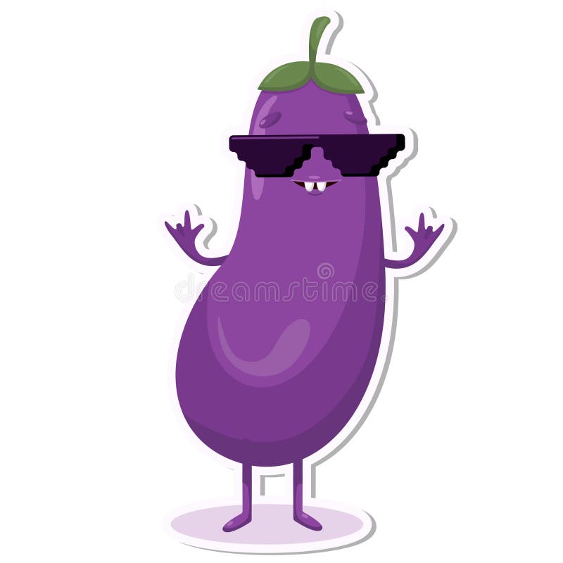 Vector Illustration Of Eggplant Character Stickers With Cute Expression