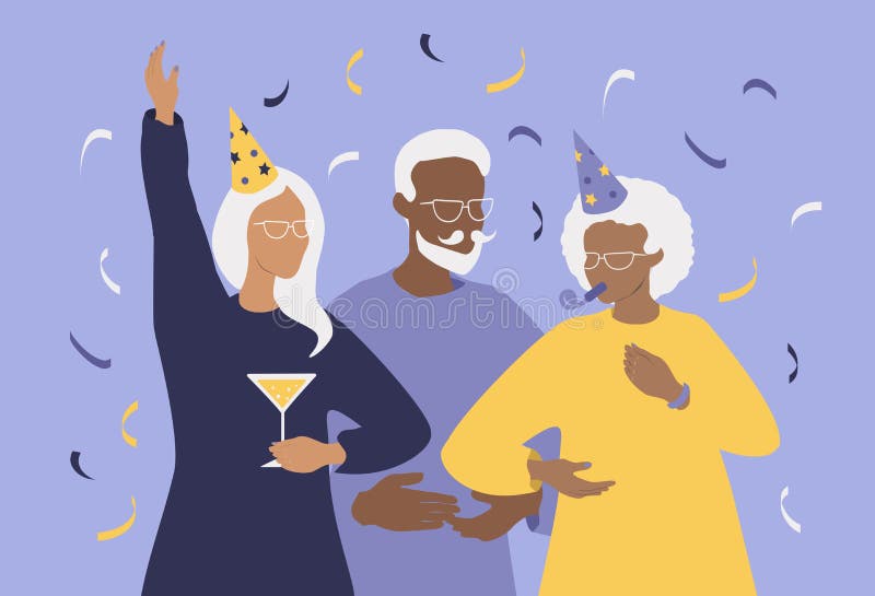 Vector Illustration - Elderly People of Different Races Have Fun at the ...