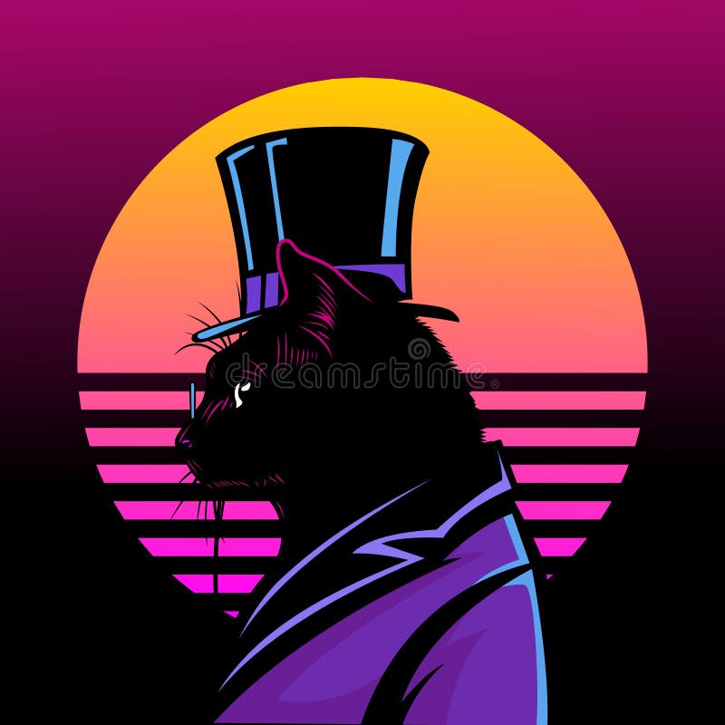 Vector Illustration of Elegant Cat in Suit in Cyberpunk Design Style ...