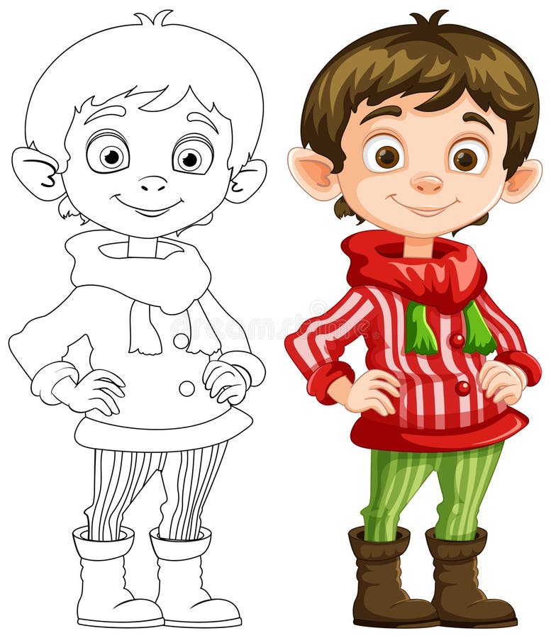 Vector Illustration of an Elf, Colored and Line Art Stock Illustration ...
