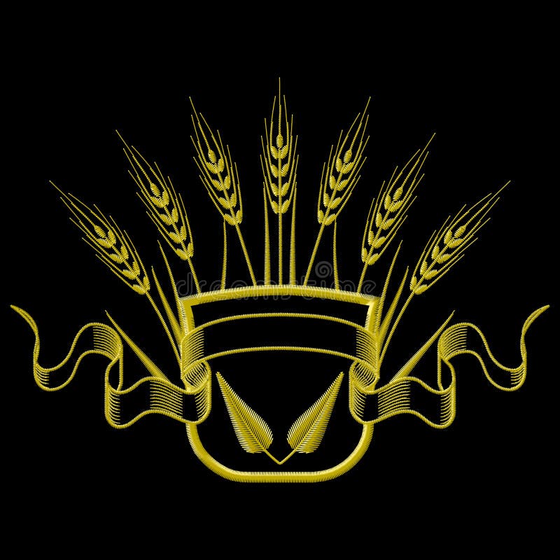 Vector Illustration Embroidery Coat of Arms with Wheat and Leafs. Stock ...