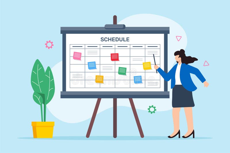 Vector Illustration of Employee Organizing Event Planning Schedule with ...