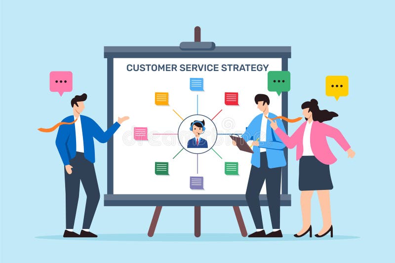 Vector Illustration of Employees Coordinating Customer Service Strategy ...