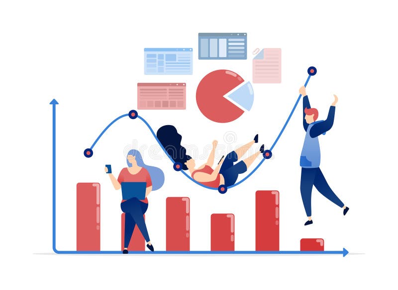 Vector Illustration of Employees Working Around a Bar Chart Graph that ...