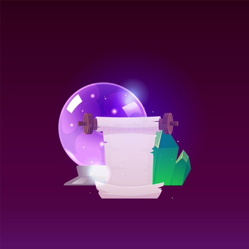 Vector Illustration of Empty Ancient Scroll with Magical Glowing Ball ...