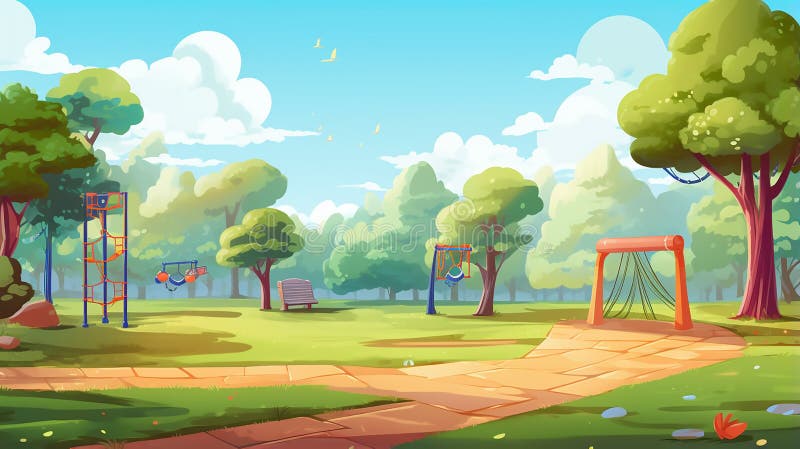 Empty Children Outdoor Playground in City Park or Schoolyard. Cartoon ...